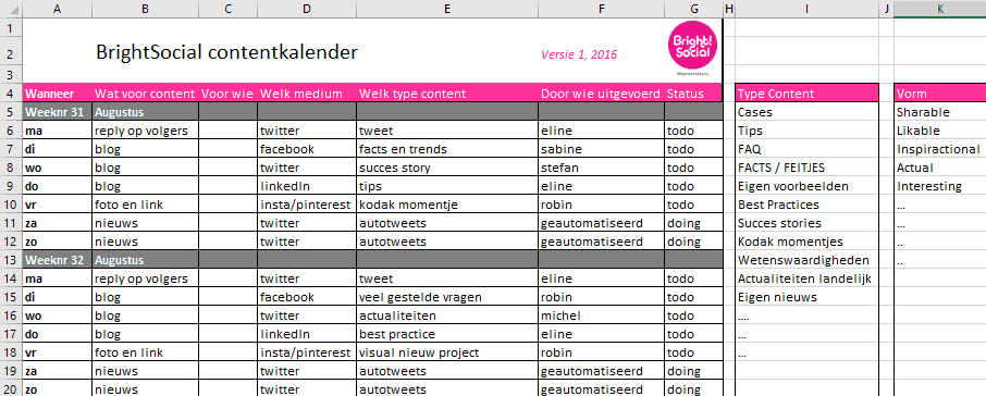Hoe maak je een goede contentkalender? | BrightSocial